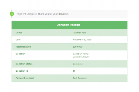 Elementor Give Receipt Widget – Element Pack for Elementor