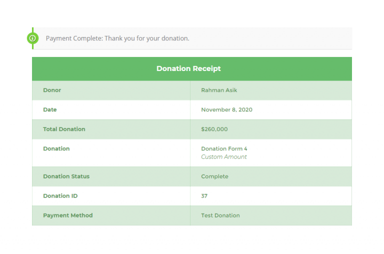 Elementor Give Receipt Widget – Element Pack for Elementor